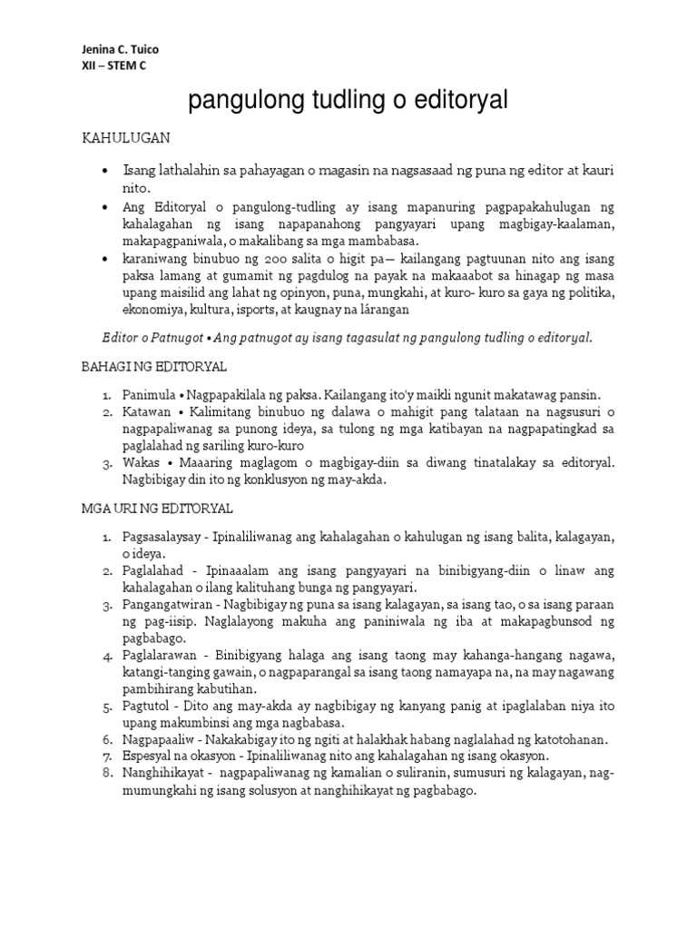 Pangulong Tudling o Editoryal | PDF