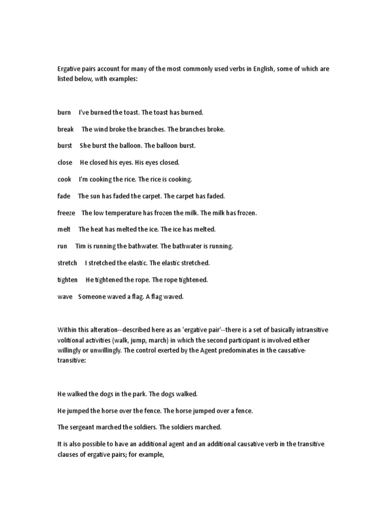 Ergative Verbs 1 | PDF | Verb | Linguistic Morphology