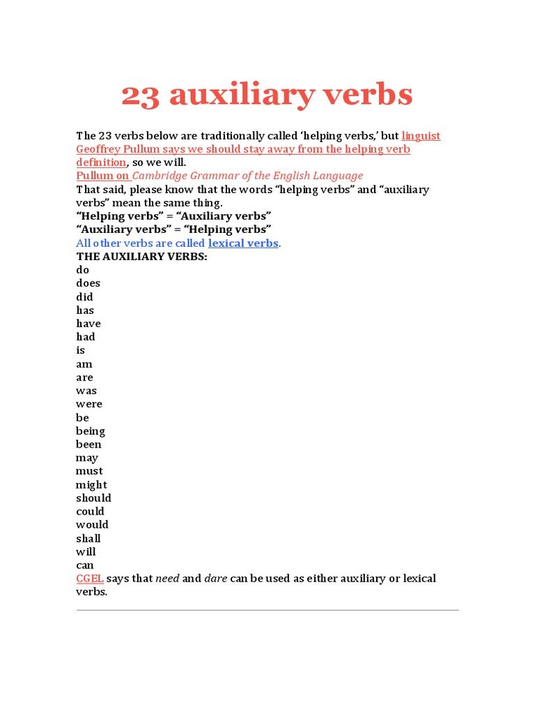 23 Auxiliary Verbs | PDF | Verb | Human Communication