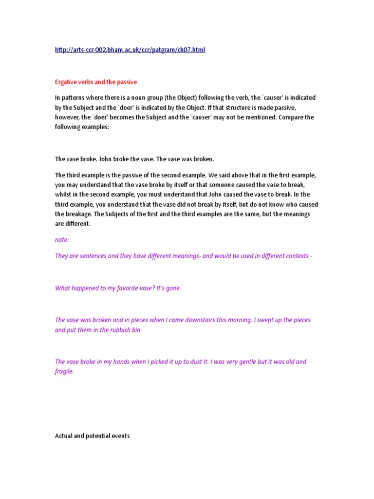 Ergative verbs and the passive explained | PDF | Subject (Grammar ...