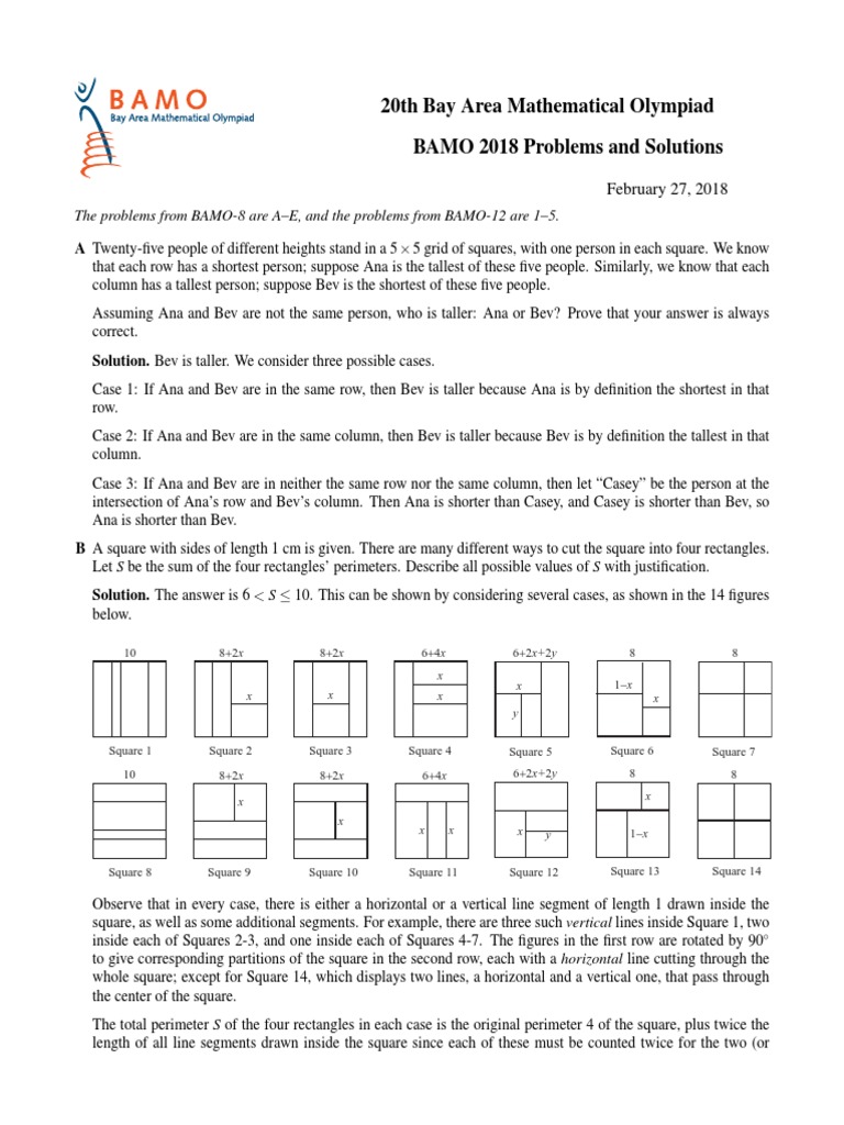 BAMO 2018 Problems and Solutions | PDF | Trigonometric Functions | Triangle