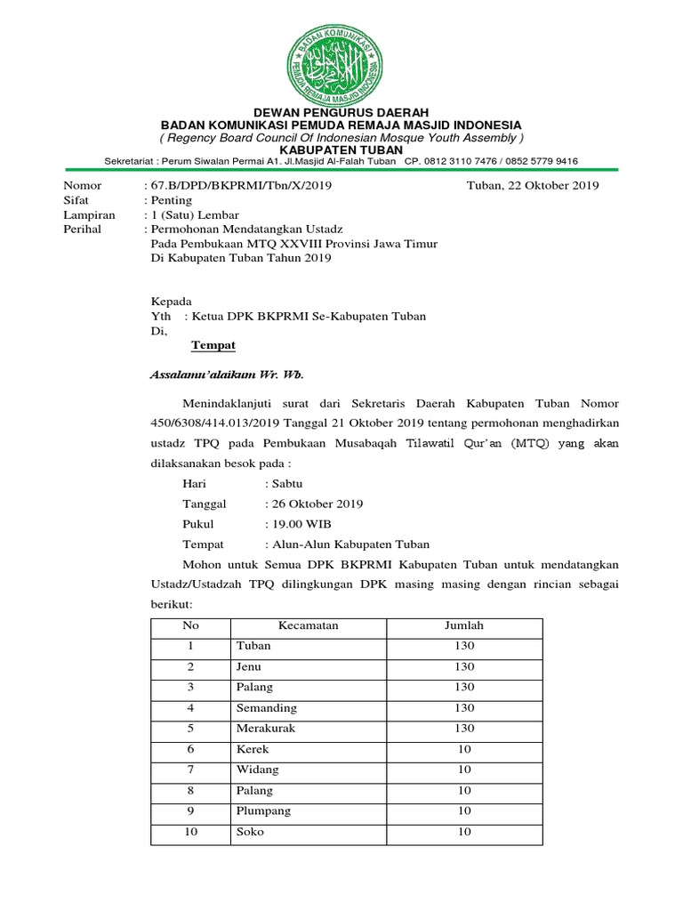 Undangan Pembukaan MTQ | PDF