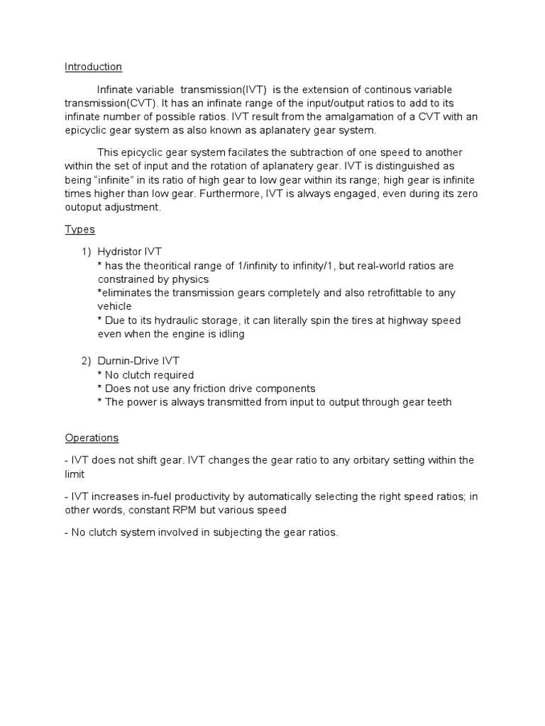 Understanding IVT Transmission Technology | PDF | Home & Garden ...