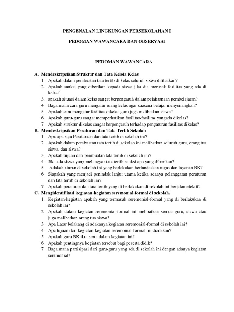 Pedoman Wawancara Dan Observasi | PDF