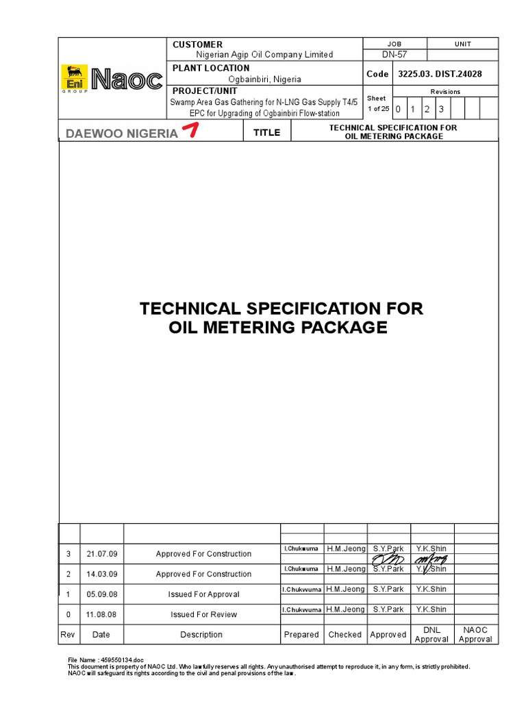 Oil Metering Package Technical Specs | PDF | Pipe (Fluid Conveyance ...