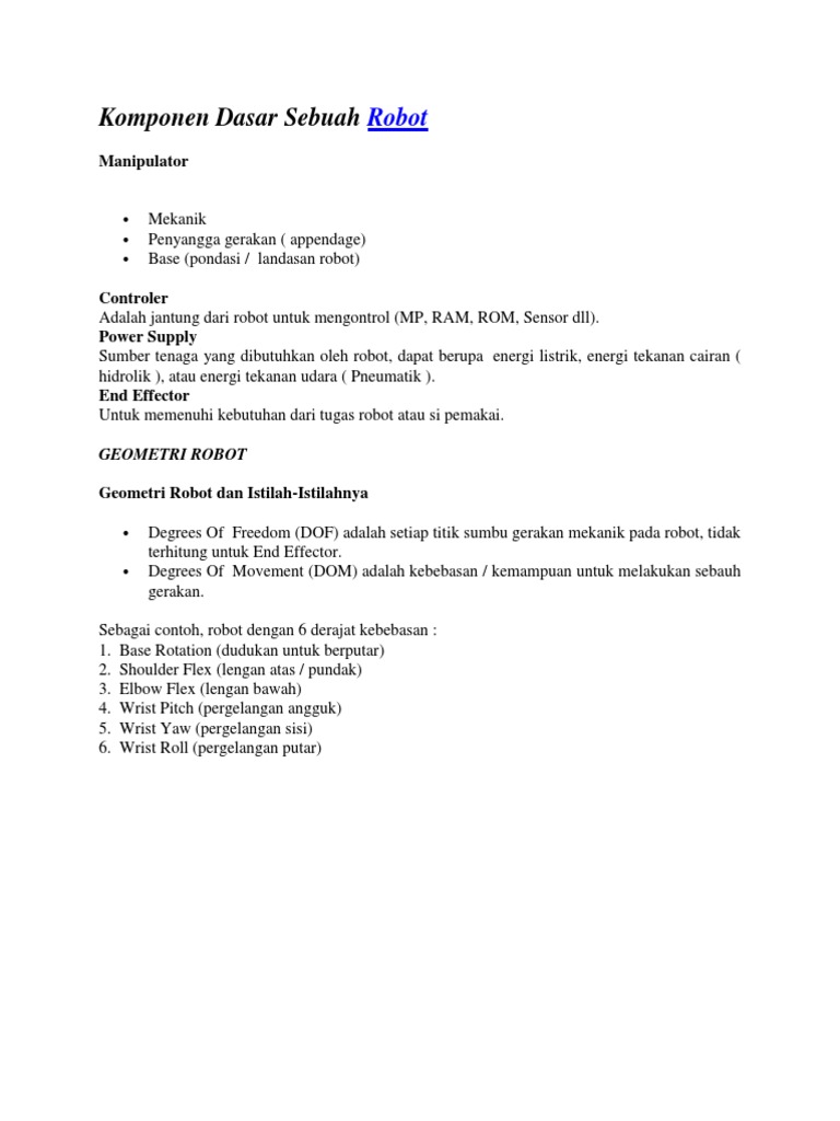 Komponen Dasar Sebuah Robot | PDF