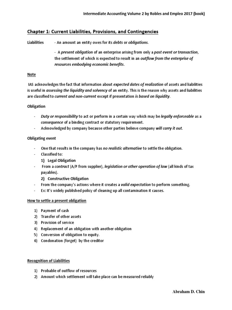Chapter 1 - Current Liabilities, Provisions and Contingencies | PDF ...