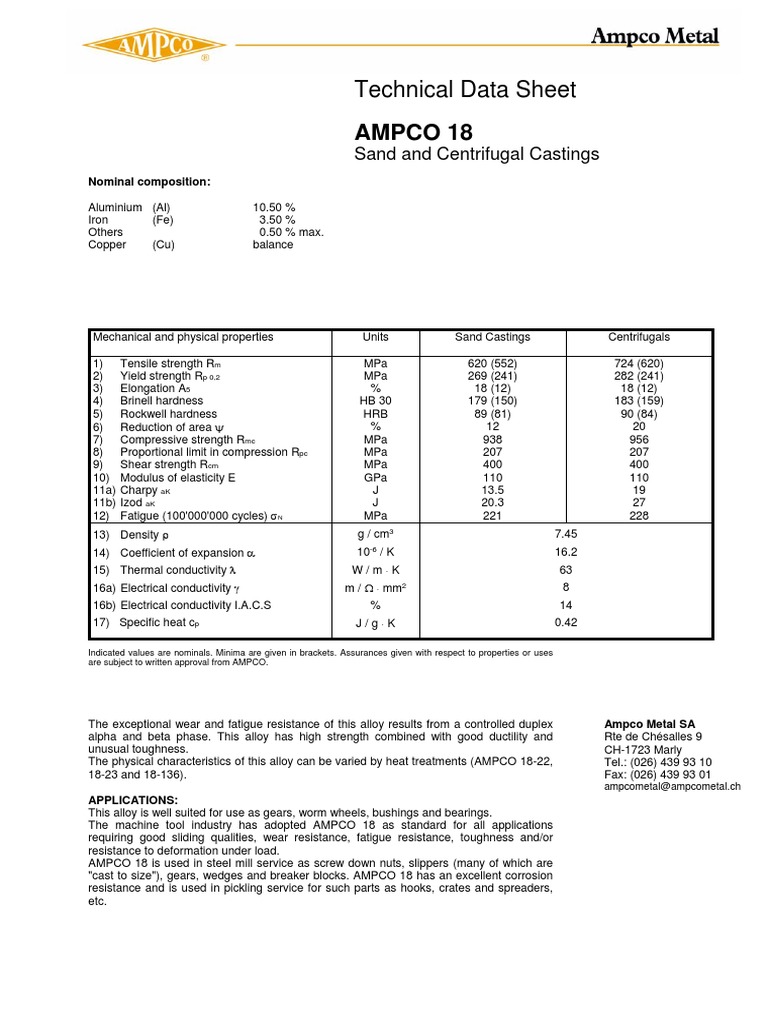 AMPCO 18 Sand | PDF | Alloy | Heat Treating