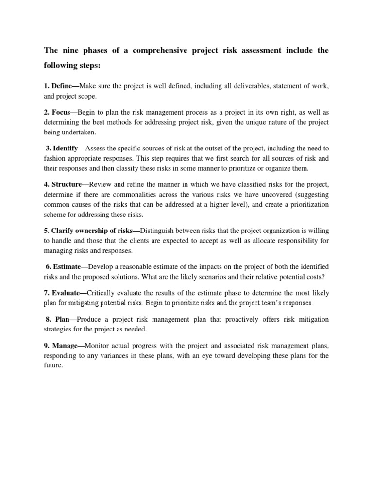 The Nine Phases of A Comprehensive Project Risk Assessment Include The ...