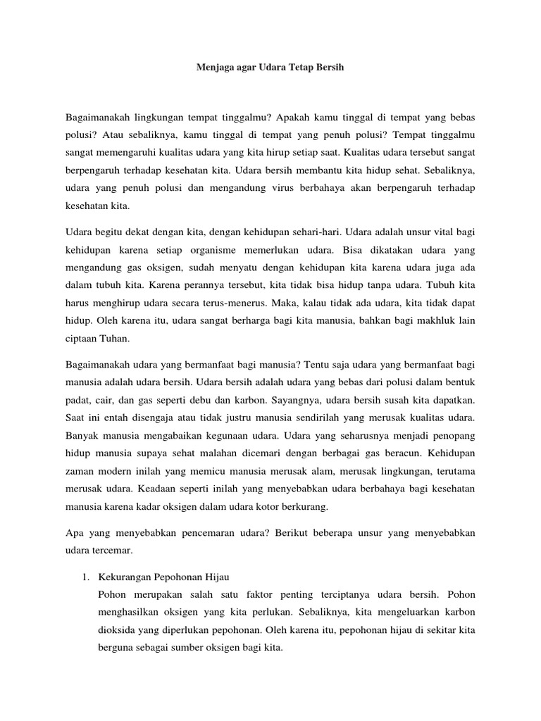 Teks Bacaan Menjaga Agar Udara Tetap Bersih | PDF