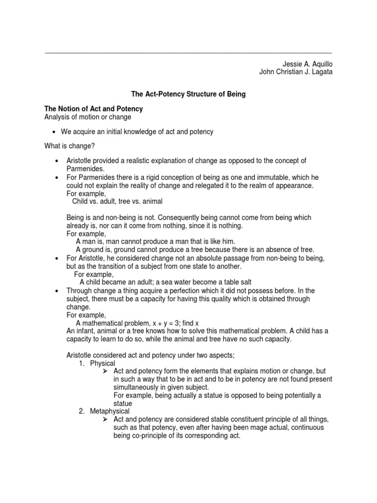 Metaphysics, Act-Potency Structure of Being | PDF | Western Philosophy | Epistemology