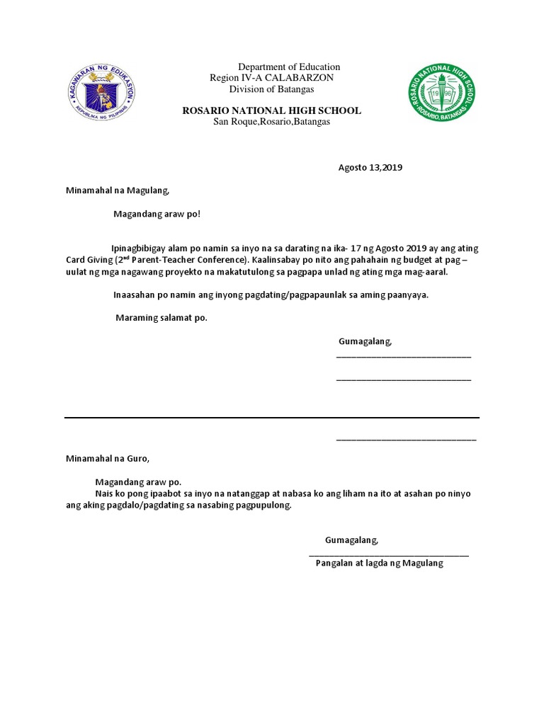 Letter To Parents | PDF