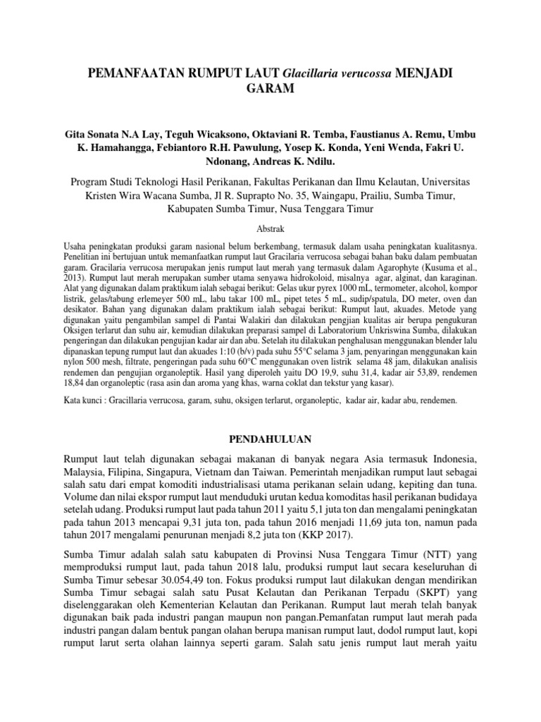PEMANFAATAN RUMPUT LAUT Glacillaria Verucossa SEBAGAI GARAM | PDF
