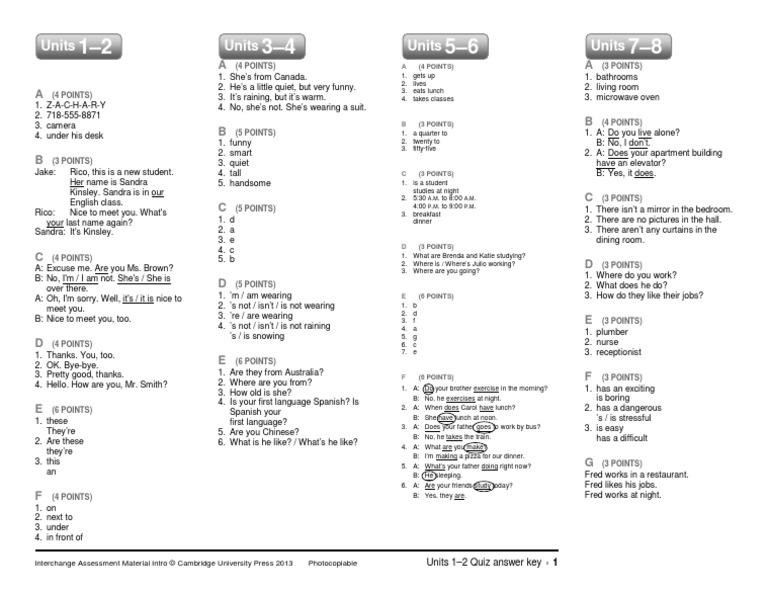 Interchange Intro Tests Answer Keys PDF | PDF