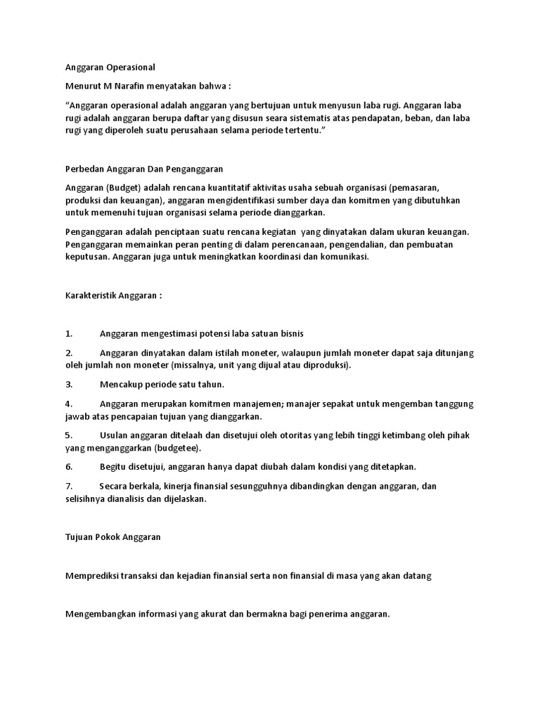 Jenis dan Fungsi Anggaran Operasional | PDF | Pengelolaan Keuangan & Uang