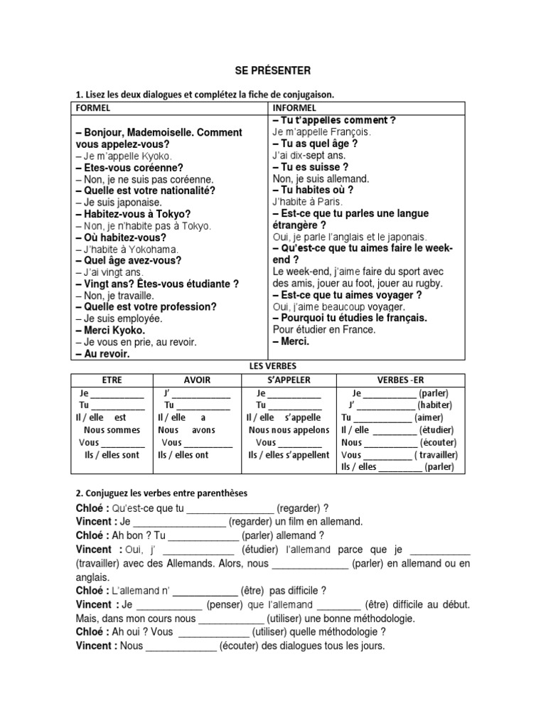 Conjugaison du verbe se présenter | PDF | Typologie linguistique ...
