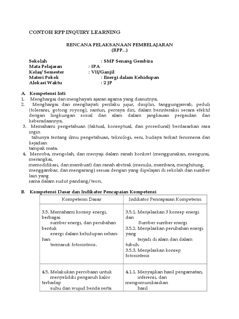 Contoh RPP Inquiry Learning | PDF | Sains & Matematika