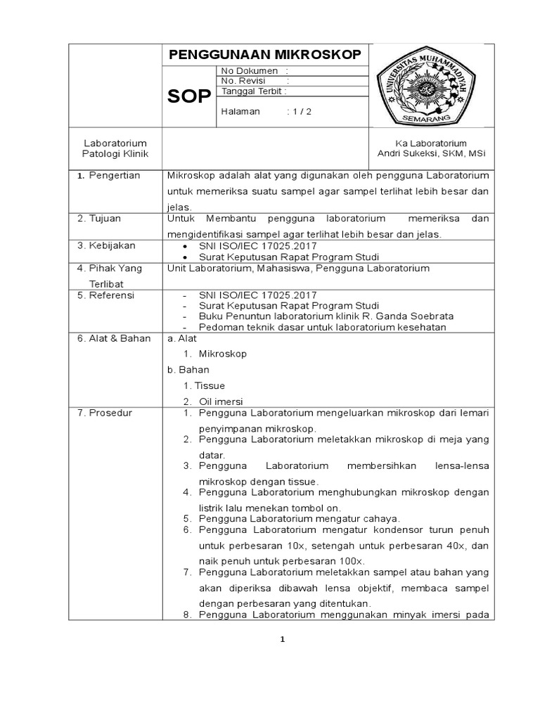 SOP Penggunaan Mikroskop Oke | PDF