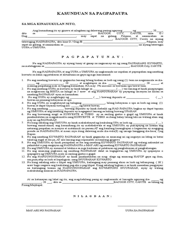 Kasunduan Sa Pagpapaupa | PDF