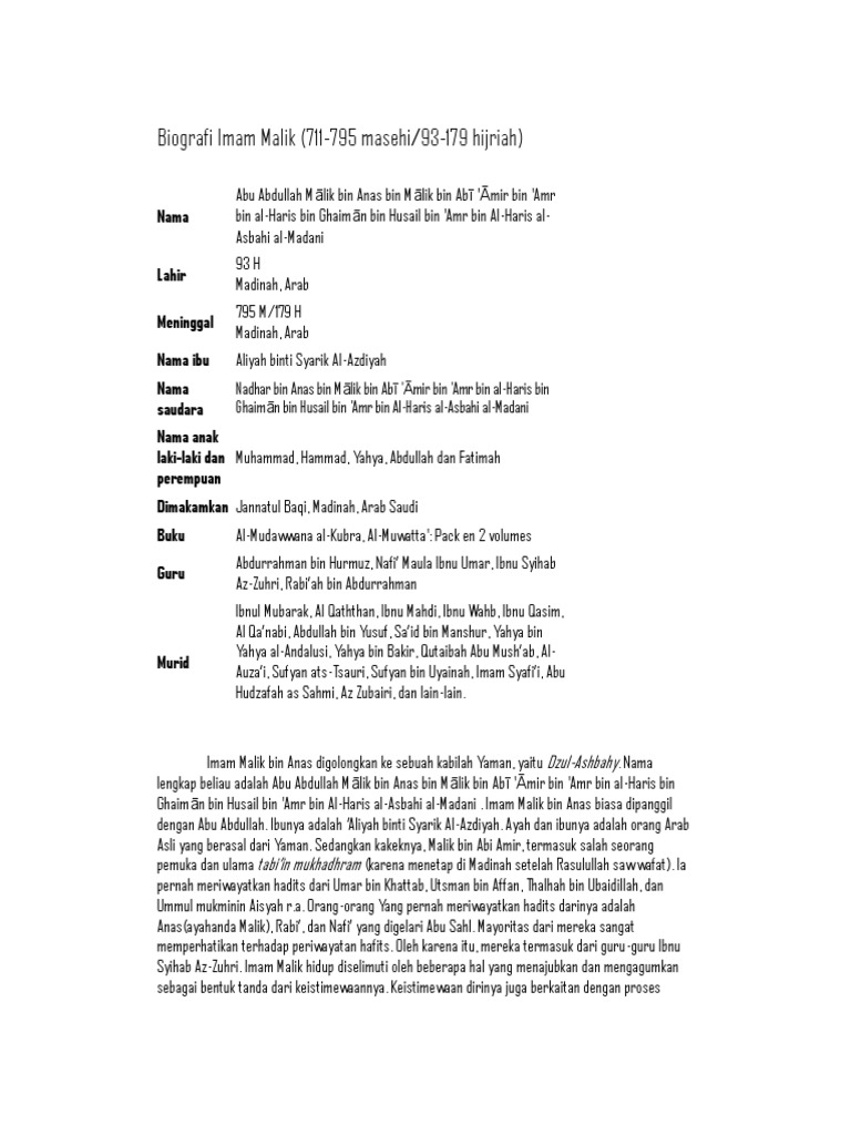 Biografi Imam Malik 2 | PDF
