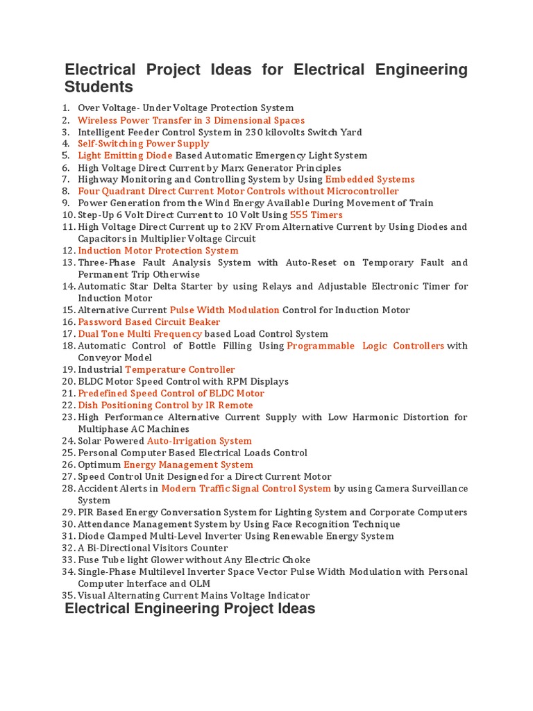 Electrical Project Ideas For Electrical Engineering Students | PDF ...