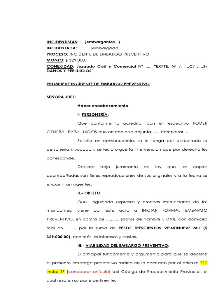 PROMUEVE EMBARGO PREVENTIVO Modelo Alumnos | PDF | Sentencia (ley ...