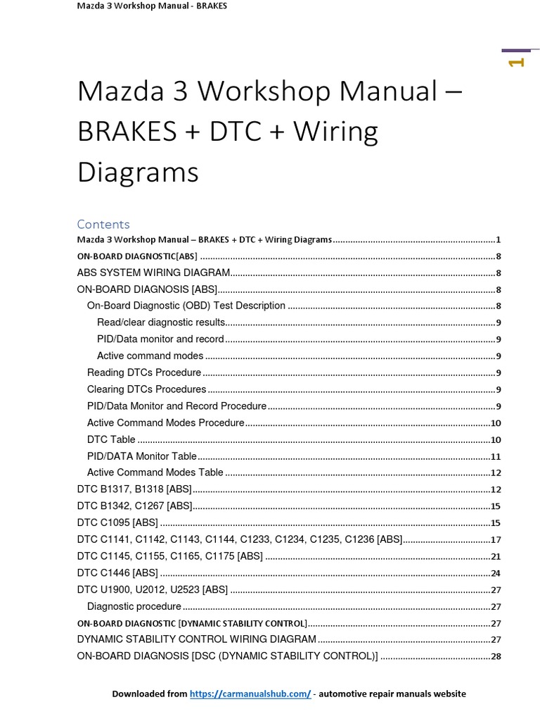 Mazda 3 Workshop Manual - BRAKES + DTC + Wiring Diagrams PDF | PDF ...