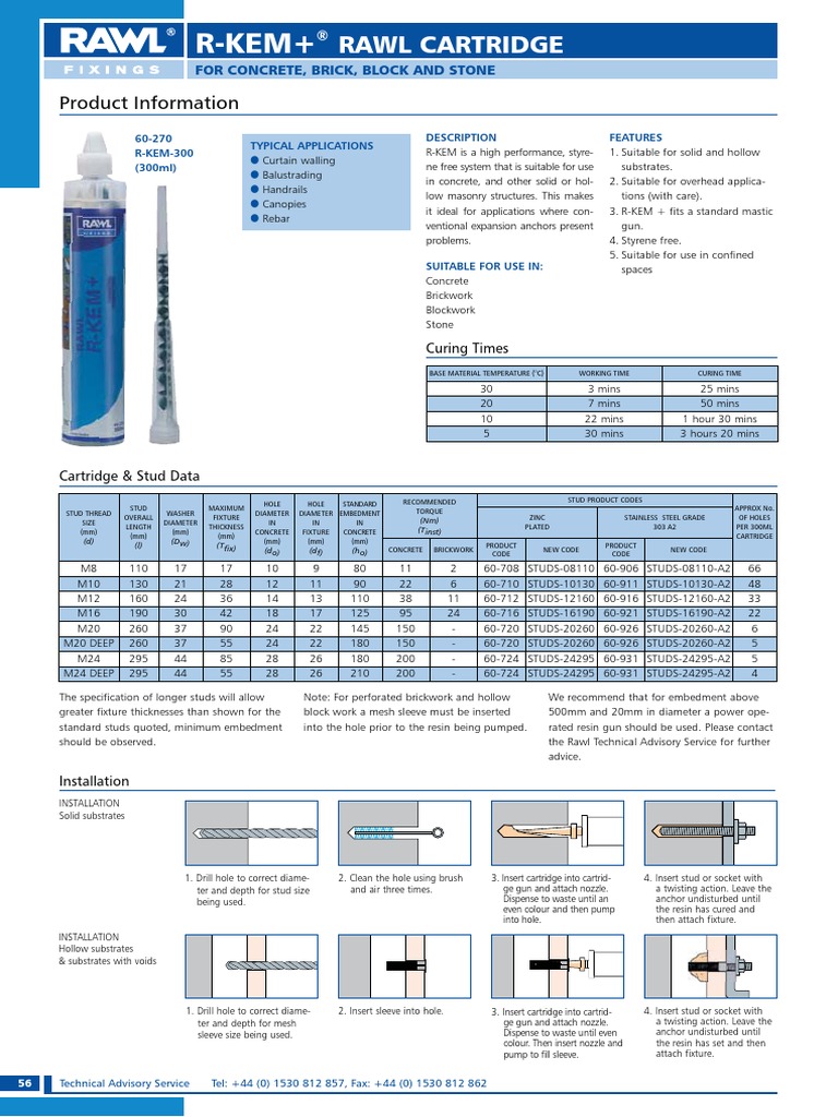 RAWL KEM Data Sheet | PDF | Masonry | Building Materials