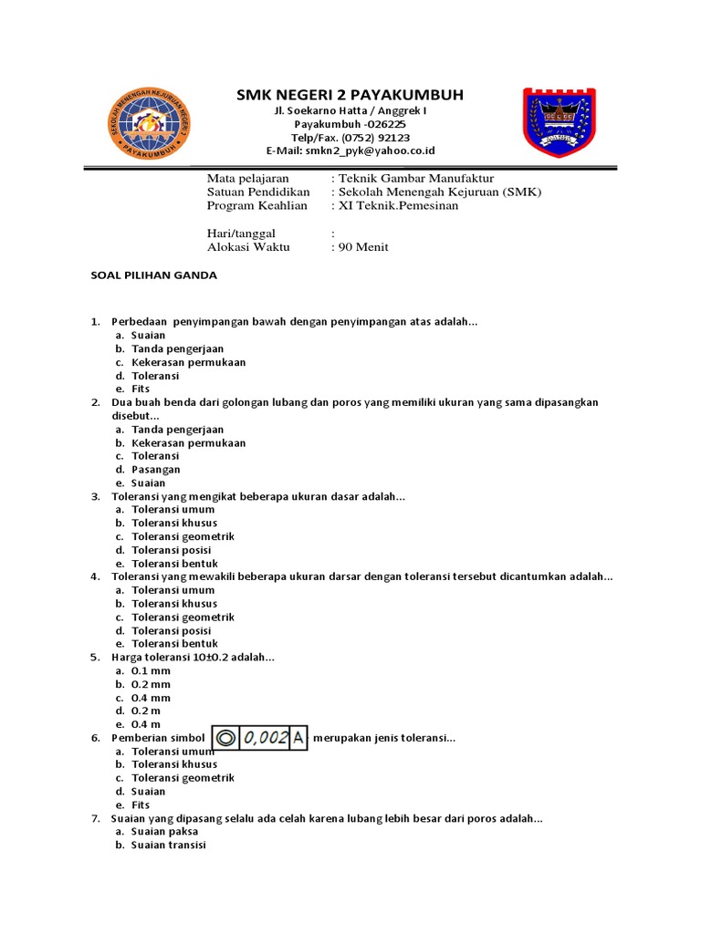 Soal UAS Teknik Gambar Manufaktur 2015-2016 Oke | PDF