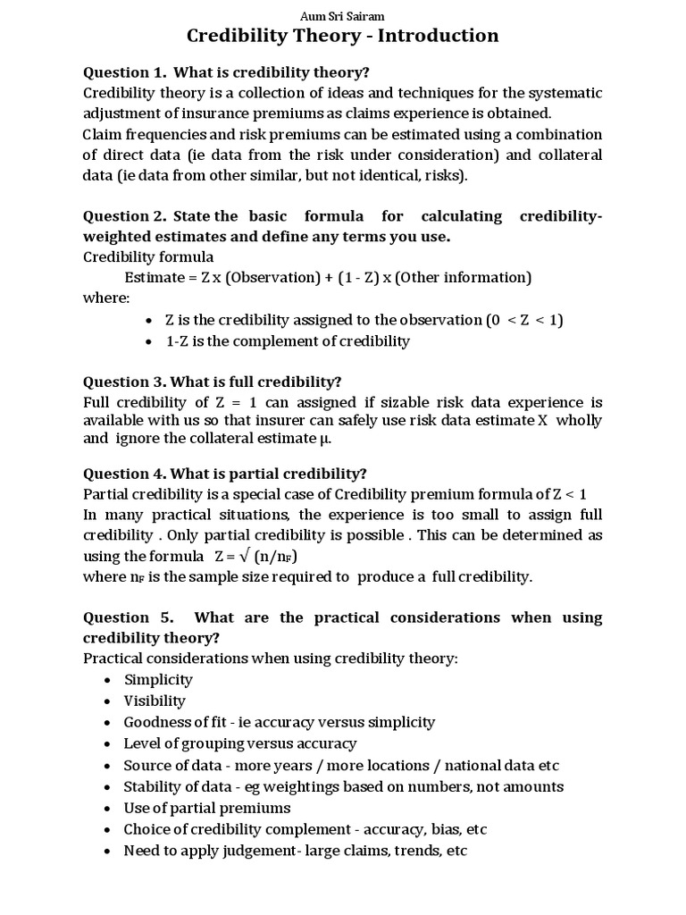 Credibility Theory - Introduction | PDF | Career & Growth | Business