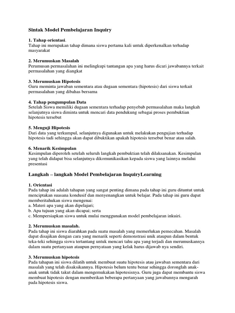 Sintak Model Pembelajaran Inquiry | PDF