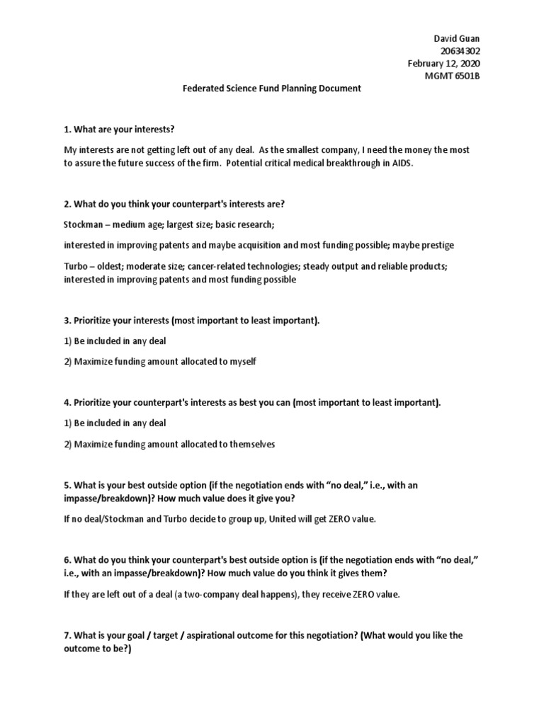 MGMT 6501B - Week 2 Planning Document (Federated Science Fund) | PDF ...