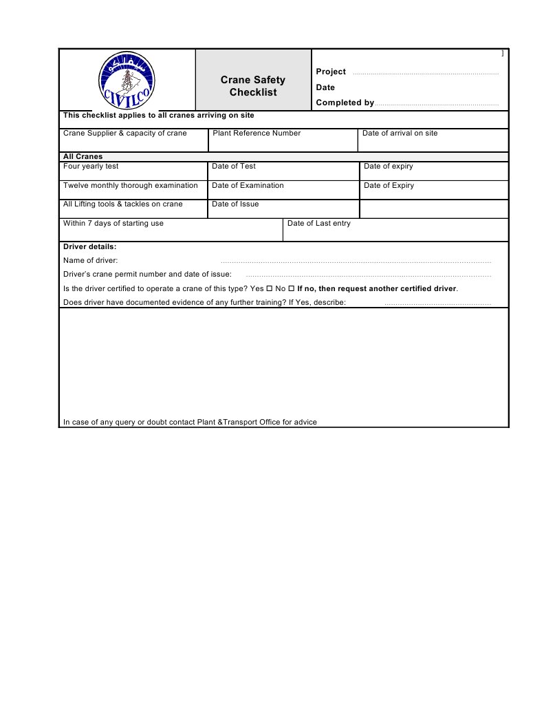 Crane Safety Checklist | PDF