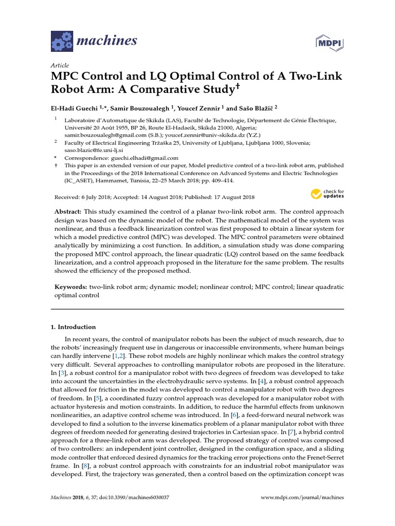 MPC Control and LQ Optimal Control of A Two-Link Robot Arm | PDF ...