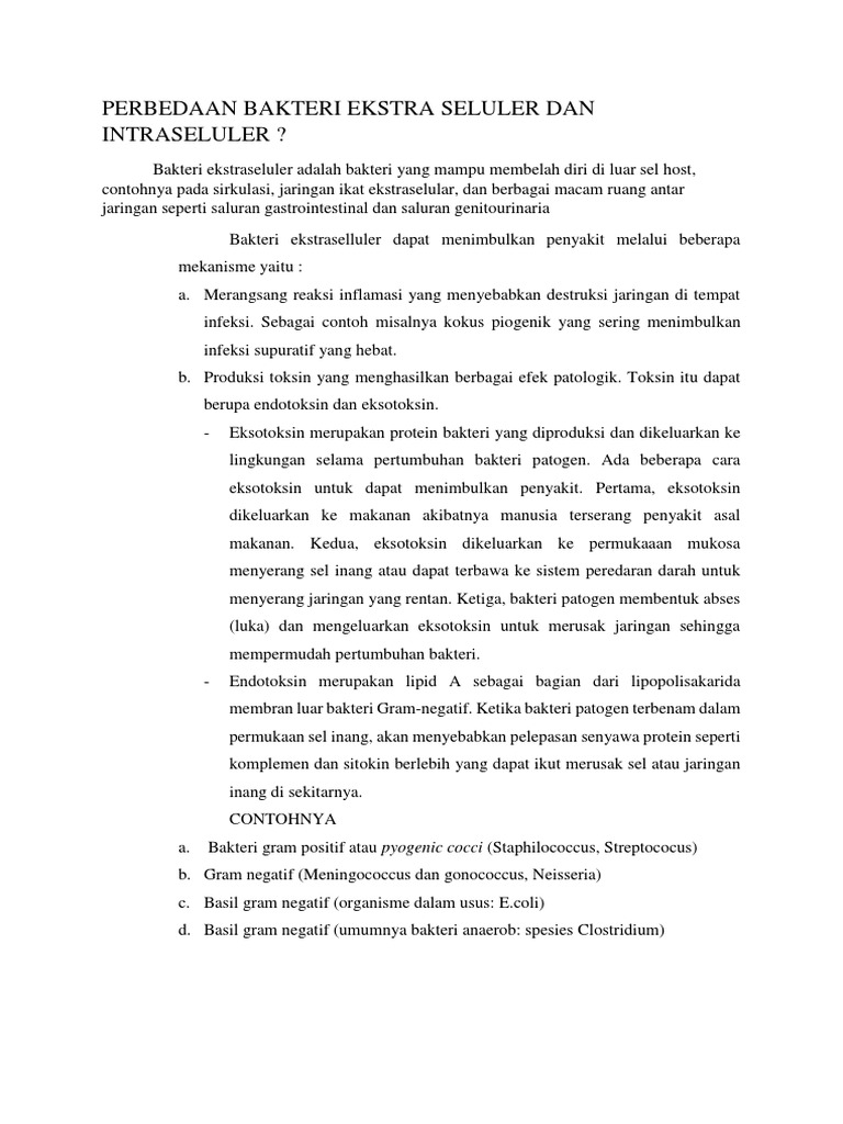 Perbedaan Bakteri Ekstra Seluler Dan Intraseluler L.I | PDF