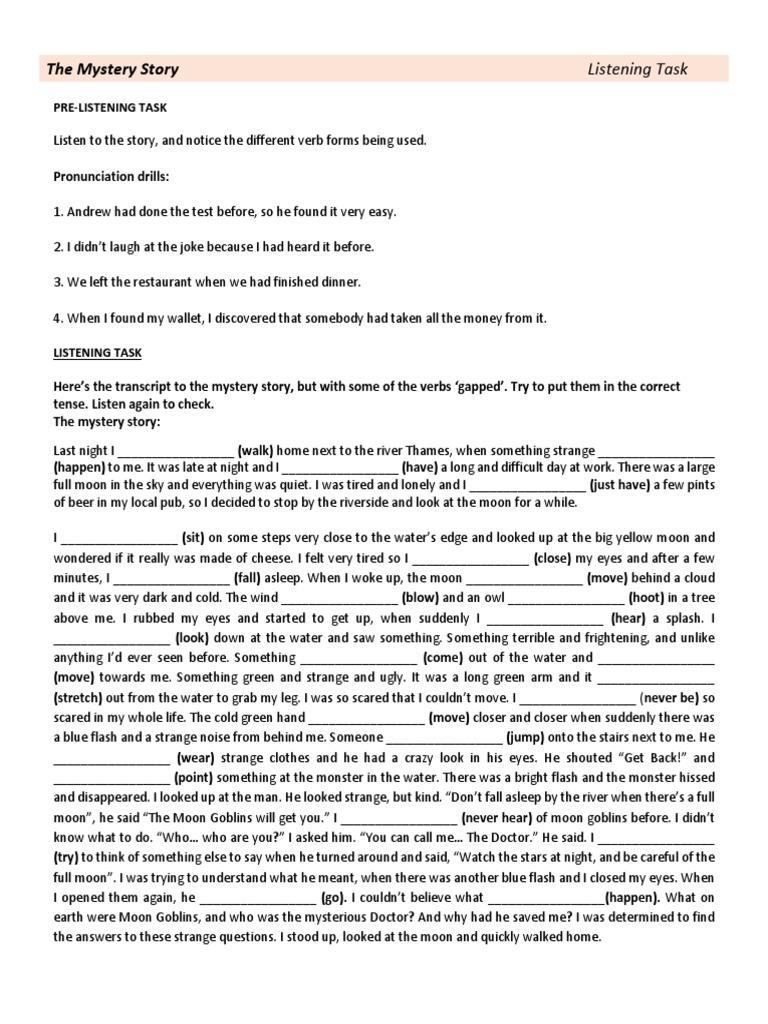 The Mystery Story Week 2 (Narrative Tenses) - Listening Task | PDF
