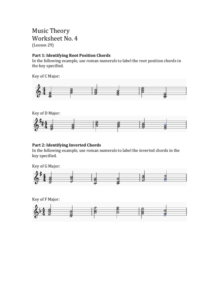 Identifying Root Position and Inverted Chords: Music Theory Worksheet ...
