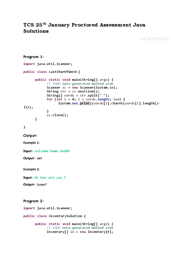TCS 25th JanuaryProctored Assessment Java Solutions | PDF | Computer Programming | Areas Of ...