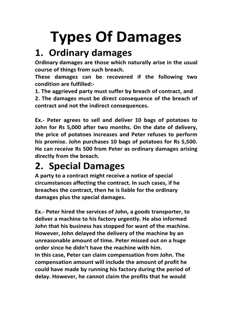 Types of Damages | PDF | Breach Of Contract | Damages