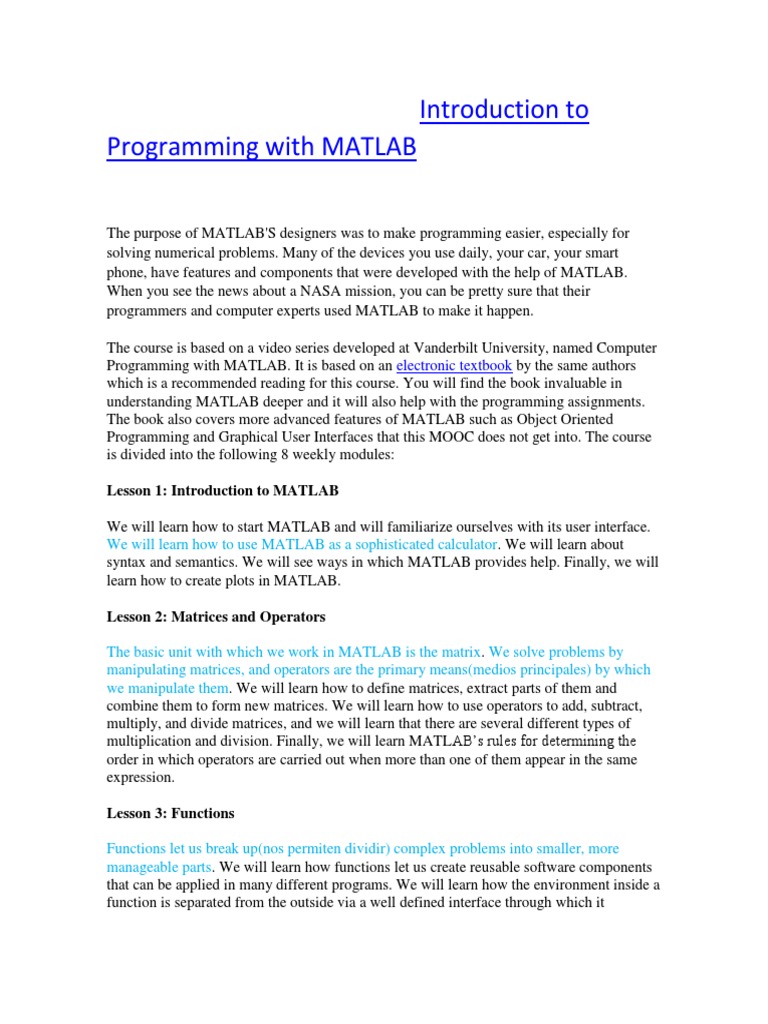 Introduction To Programming With Matlab Pdf Matlab Programming Language
