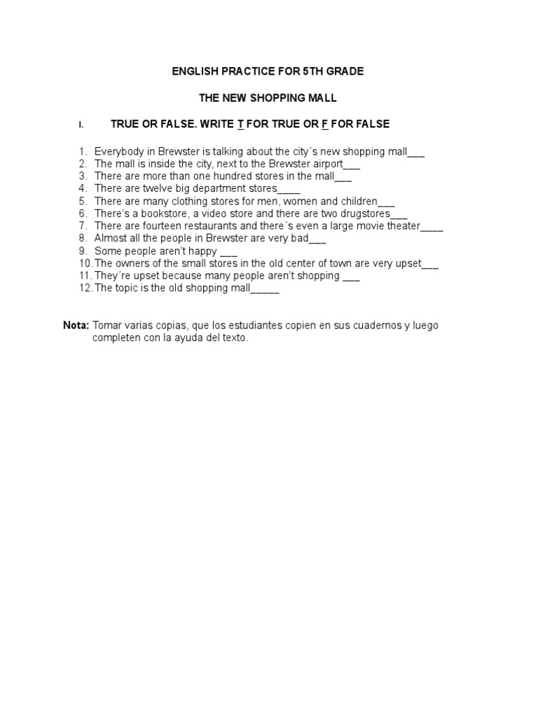 English Practice For 5TH Grade | PDF