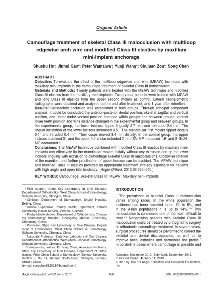 Camouflage Treatment of Skeletal Class III Malocclusion With Multiloop ...
