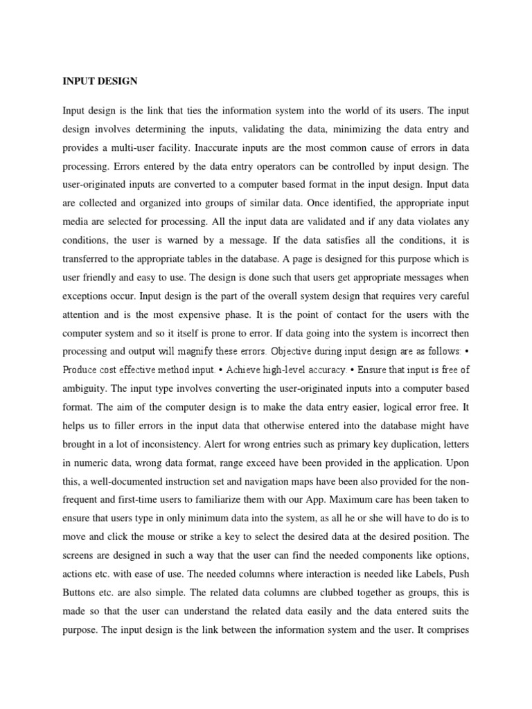 INPUT DESIGN and OUTPUT DESIGN | PDF | Input/Output | Usability