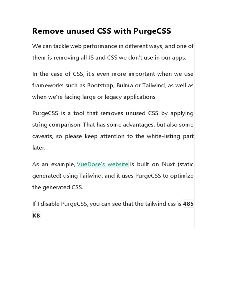 Remove Unused Css With Purgecss Pdf Bootstrap Front End Framework Software Development 