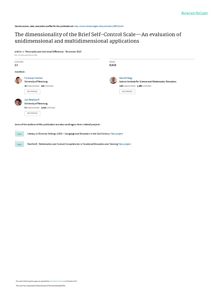 The Dimensionality of The Brief Self-Control Scale | PDF | Behavioural ...
