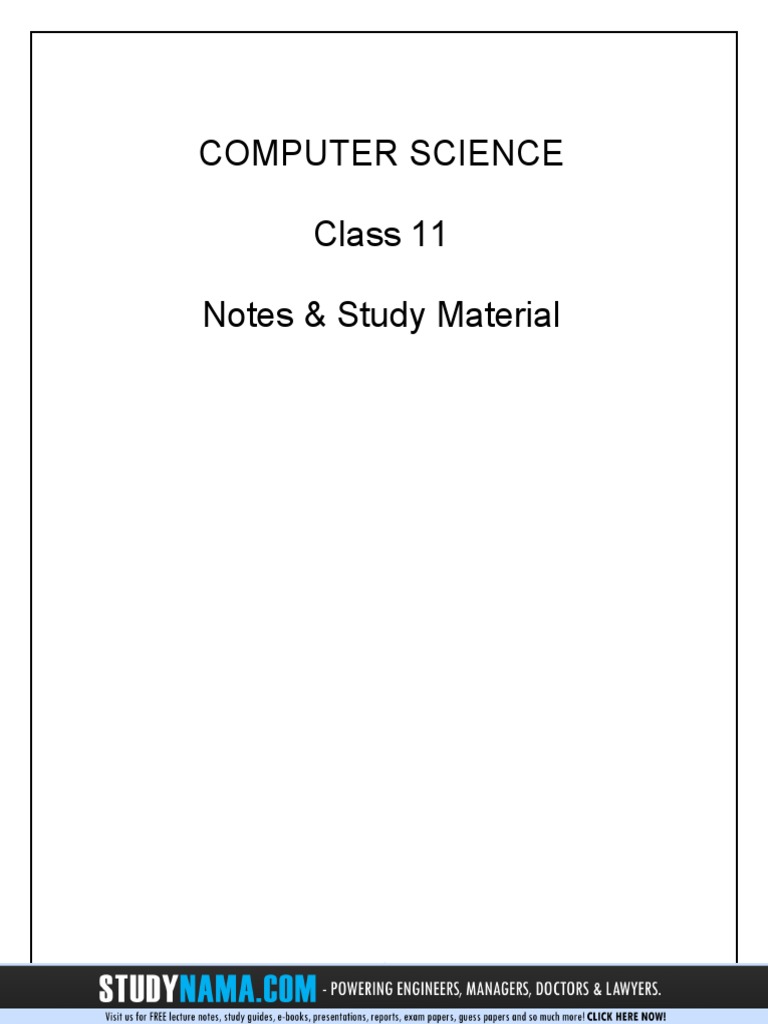 Computer Science - Class 11 Notes PDF | PDF | Random Access Memory ...