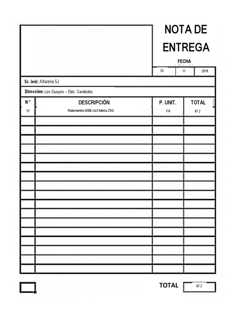 Nota de Entregas para Productos | PDF