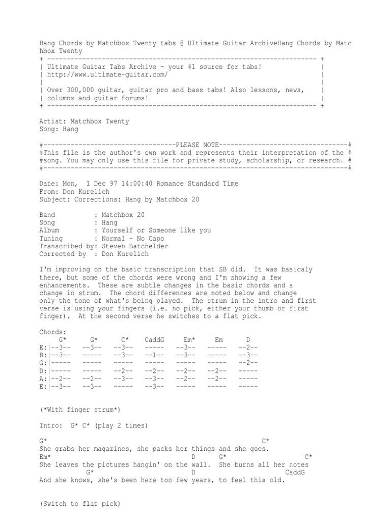 Matchbox 20 - Hang | PDF | Guitars | Guitar Family Instruments