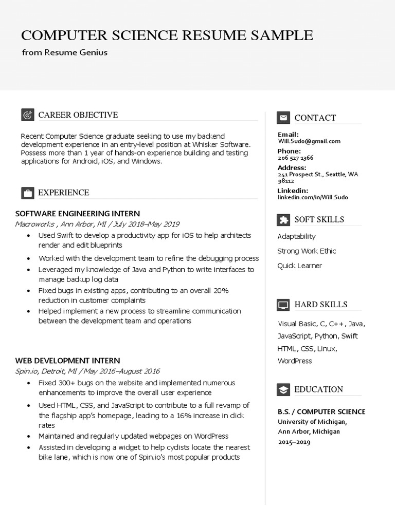 Computer Science Resume Sample - Stylish Original | PDF | Application Software | Java Script