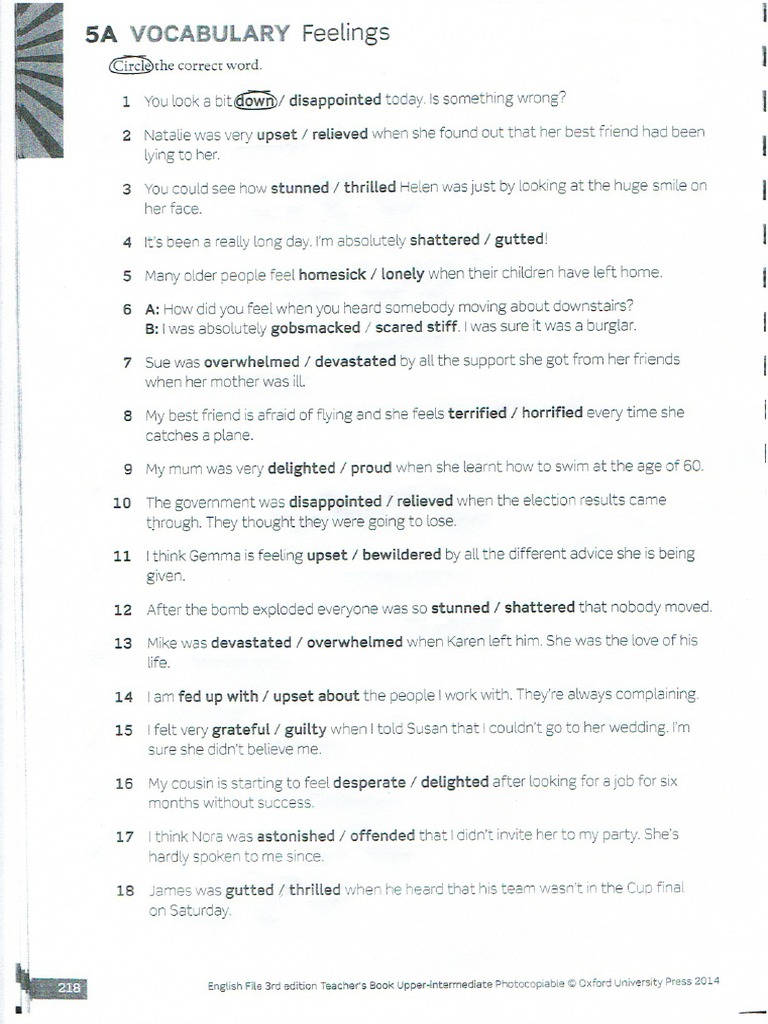 5A VOCABULARY Feelings | PDF